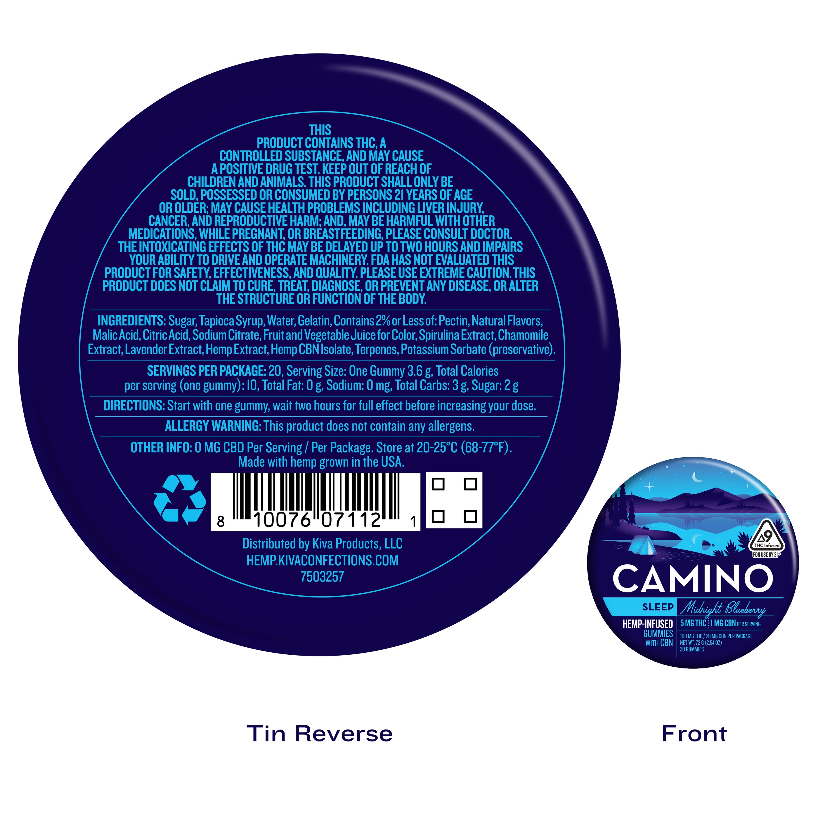 Camino Midnight Blueberry 'Sleep' 5mg : 1mg CBN Gummies – Kiva Confections
