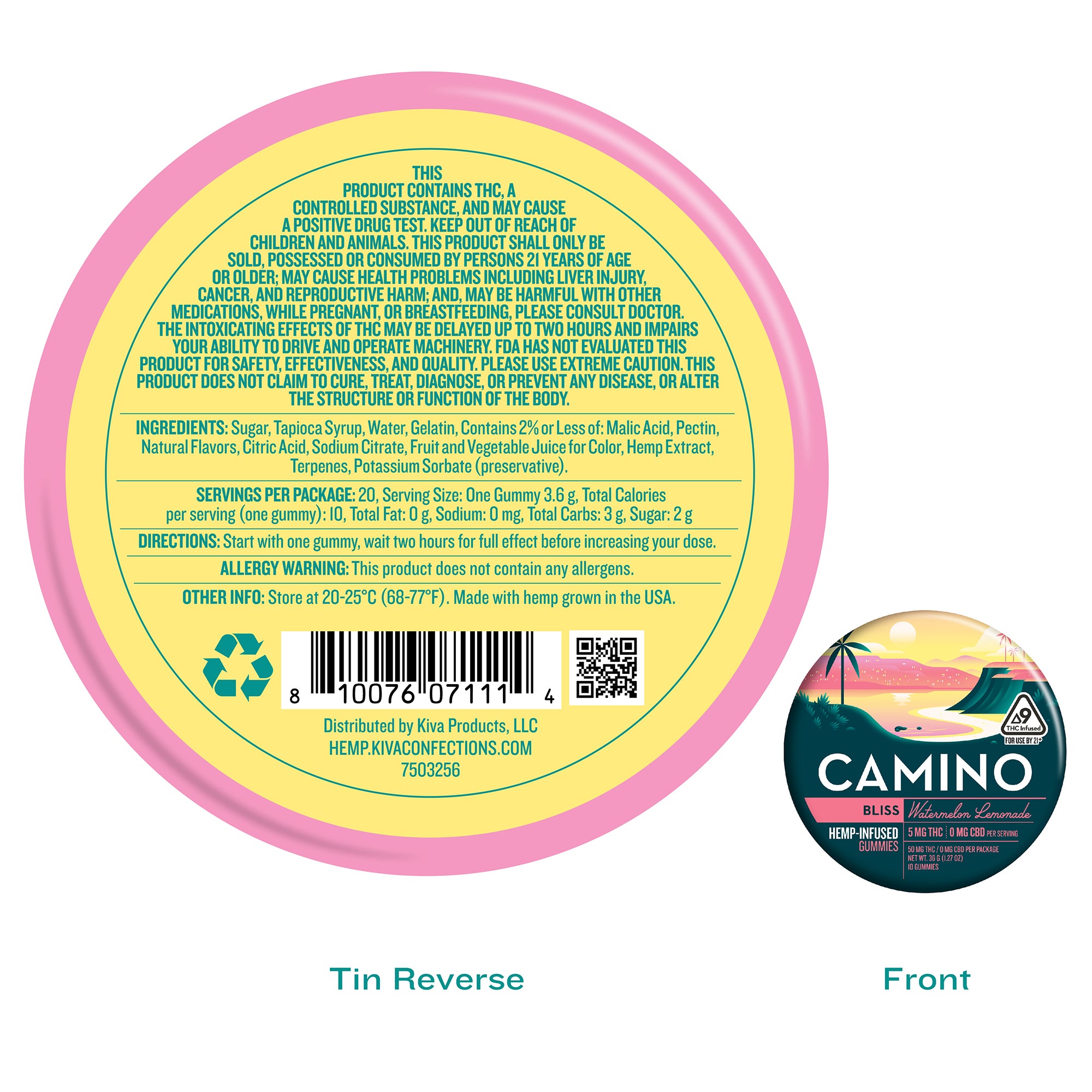 Camino Watermelon Lemonade 'Bliss' 5mg Gummies – Kiva Confections