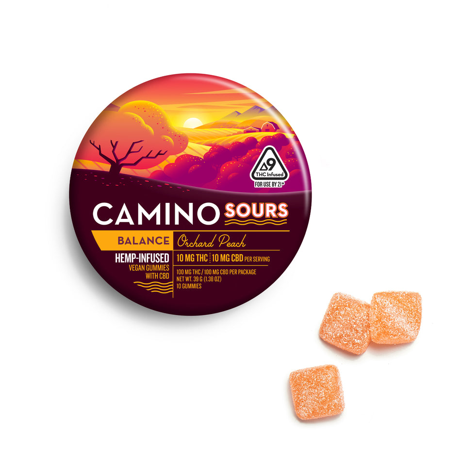 Buy Camino Sours Orchard Peach 'Balance' 10mg THC : 10mg CBD – Kiva ...
